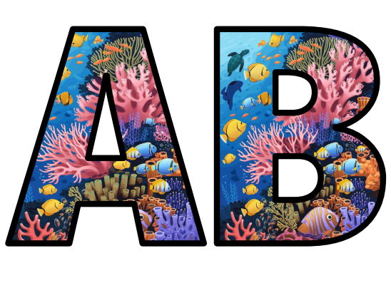 Coral Reefs Ocean Floor Sea Lettering Set Display Title Letters Numbers ...