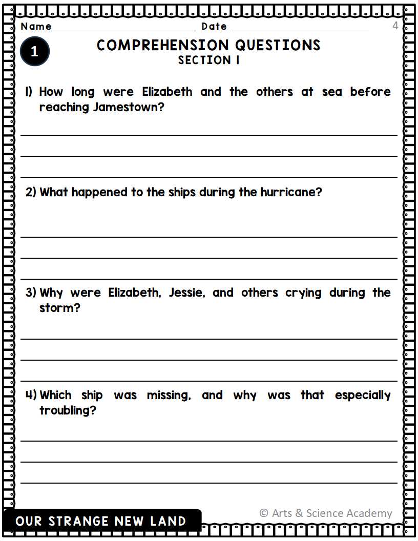 OUR STRANGE NEW LAND Novel Study Comprehension, Critical Thinking ...