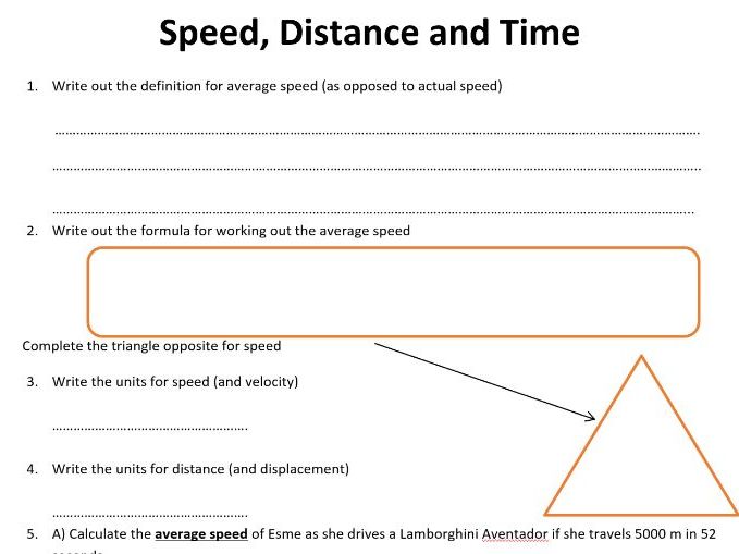 KS4 GCSE Physics Speed Distance Time And Velocity Formula Worksheet 