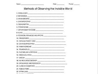 Methods of Observing the Invisible World Word Scramble for a ...