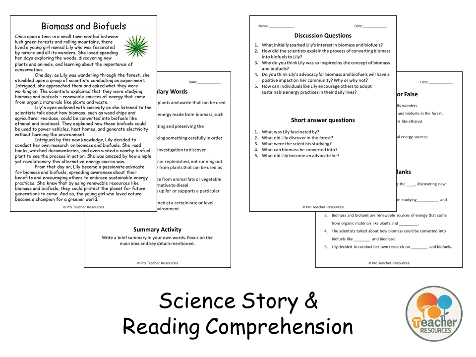 Biomass and Biofuels Reading Science Story Comprehension Questions ...