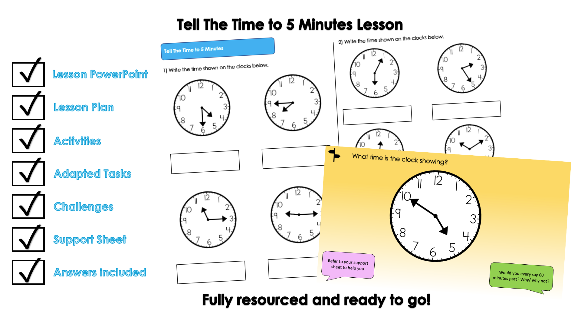 Year 3 Time - Tell the Time to 5 Minutes Lesson | Teaching Resources
