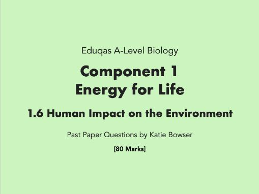 Eduqas A-Level Biology: Component 1 - Human Impact on Environment Past ...