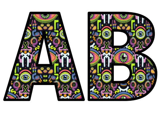 Neon Pop Art Eyes Lettering Set Display Title Letters Numbers Signs ...