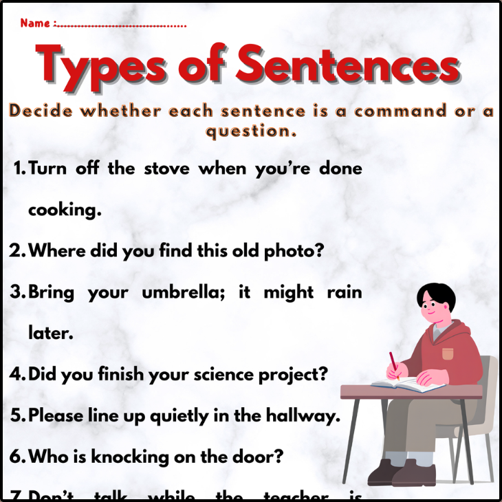 Types of Sentences Worksheets | Commands and Questions | Grammar ...