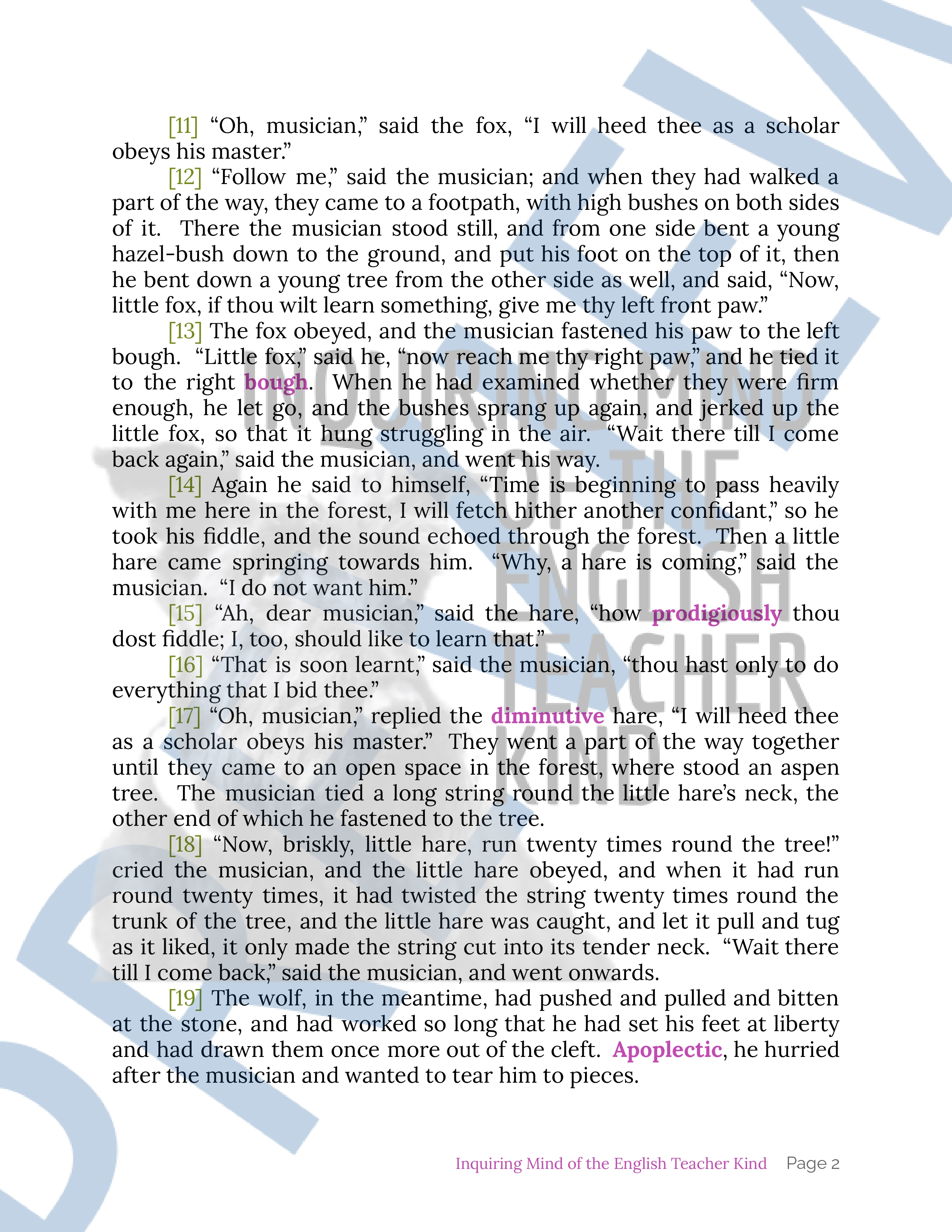 "The Wonderful Musician" Short Story Analysis Worksheet | Grimm's Fairy ...