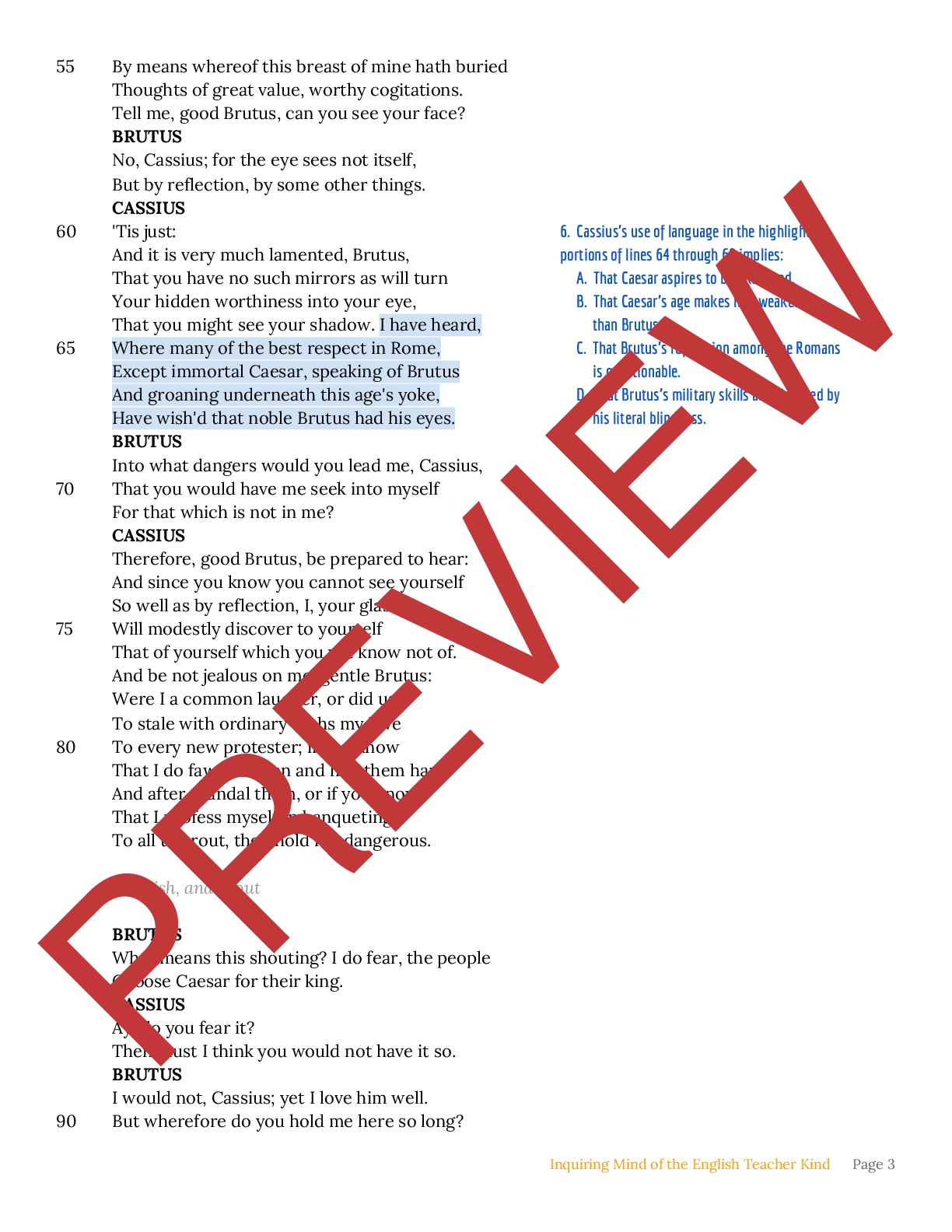 Julius Caesar Act 1 Scene 2 Shakespeare Learning Zone