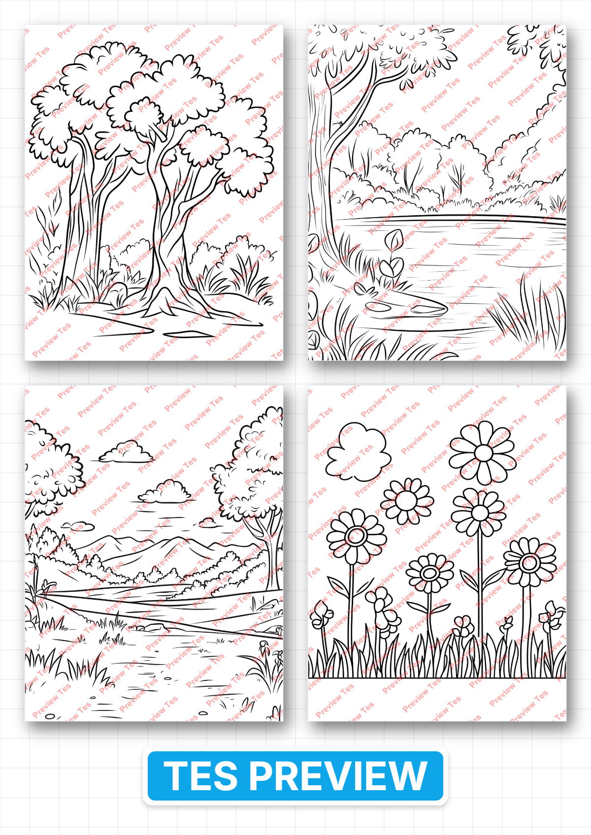 Nature Colouring Pages | 40 Outdoor Scenes Landscapes Trees Flowers ...