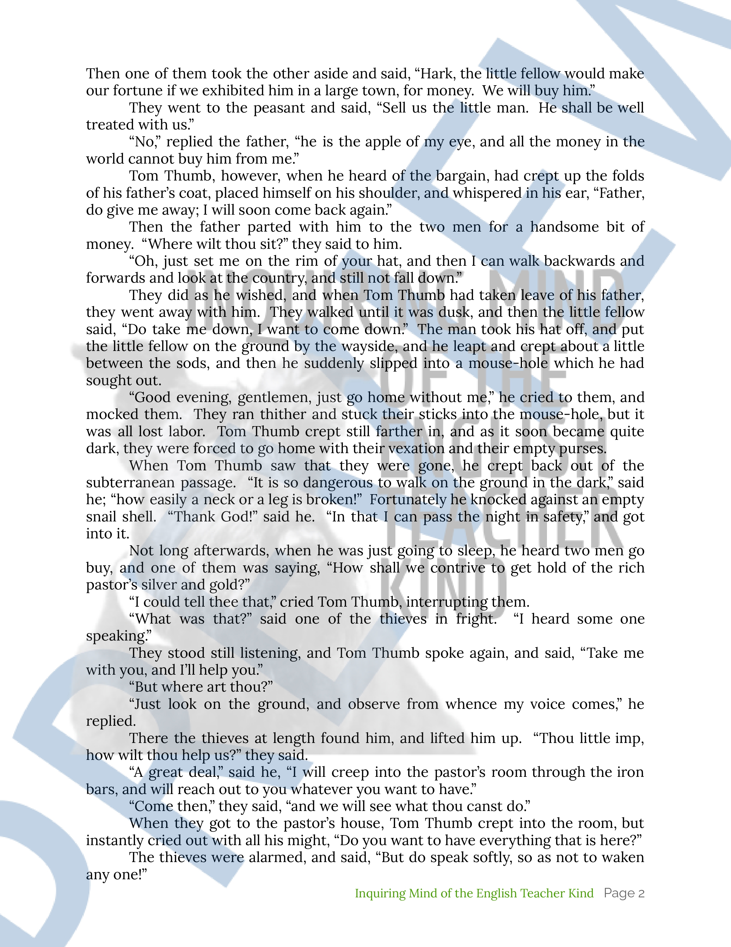 "Tom Thumb" Close Reading Analysis Worksheet | Brothers Grimm Fairy ...