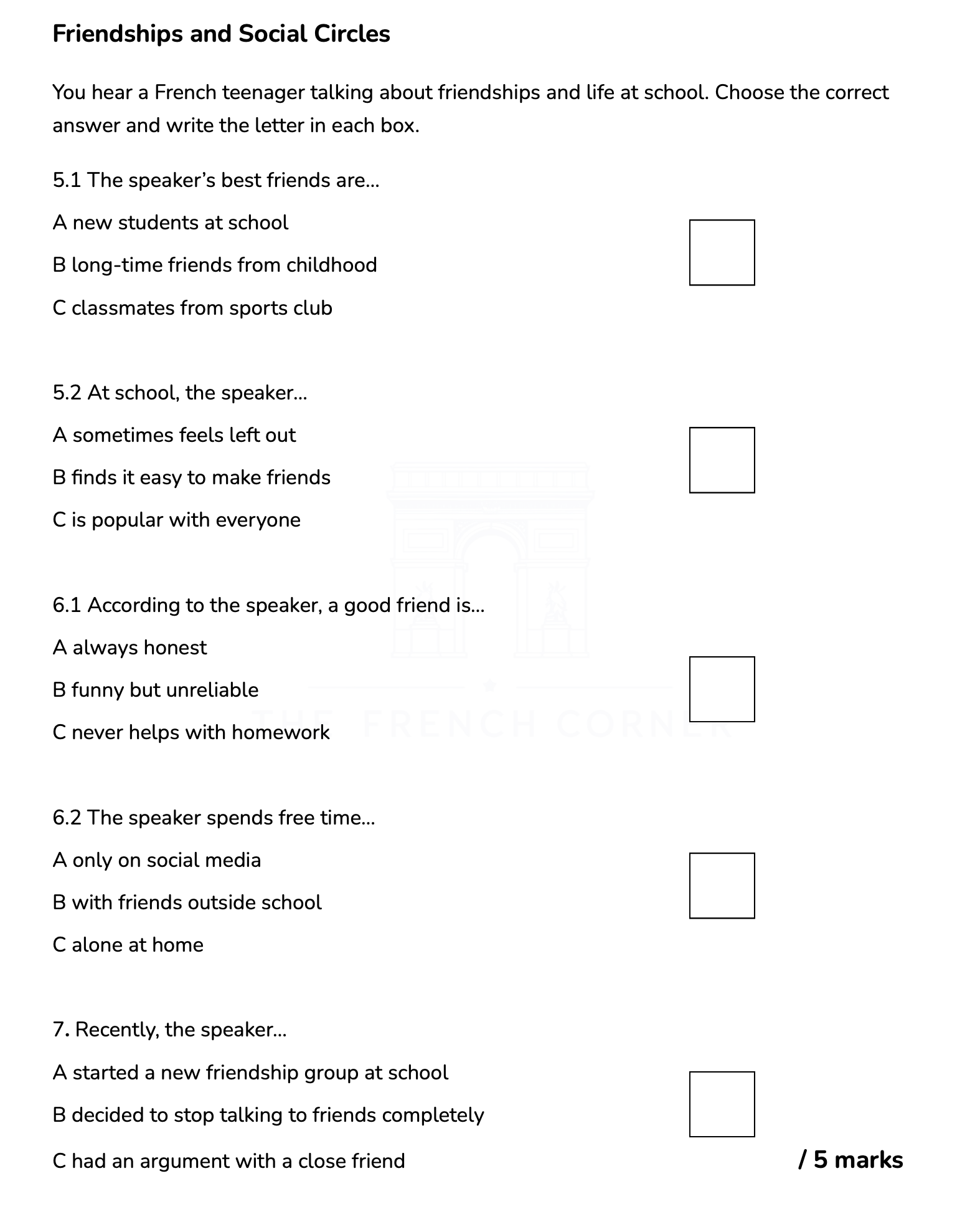 2026 AQA GCSE French Higher Listening – 1.1 Identity & Relationships ...