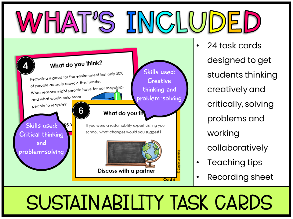 Critical Thinking Sustainability Task Cards | Teaching Resources