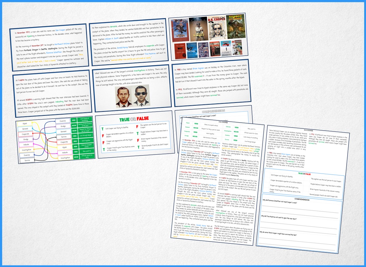 Comprehension - D.B. Cooper - PowerPoint & Worksheet | Teaching Resources