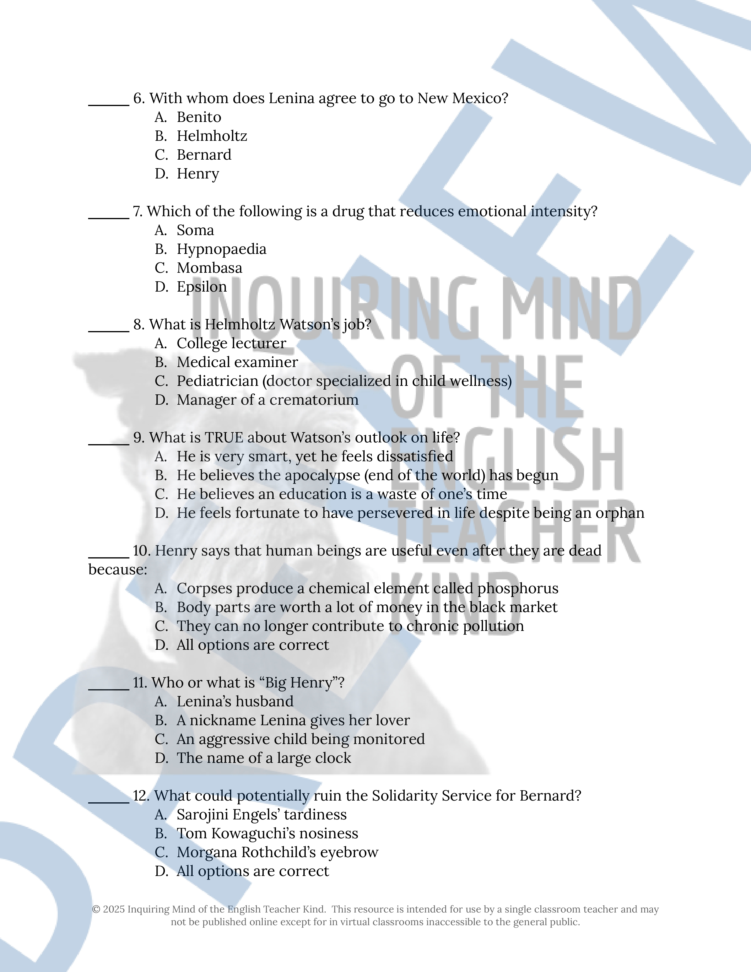 Brave New World Chapters 3, 4, and 5 Quiz and Answer Key | Teaching ...