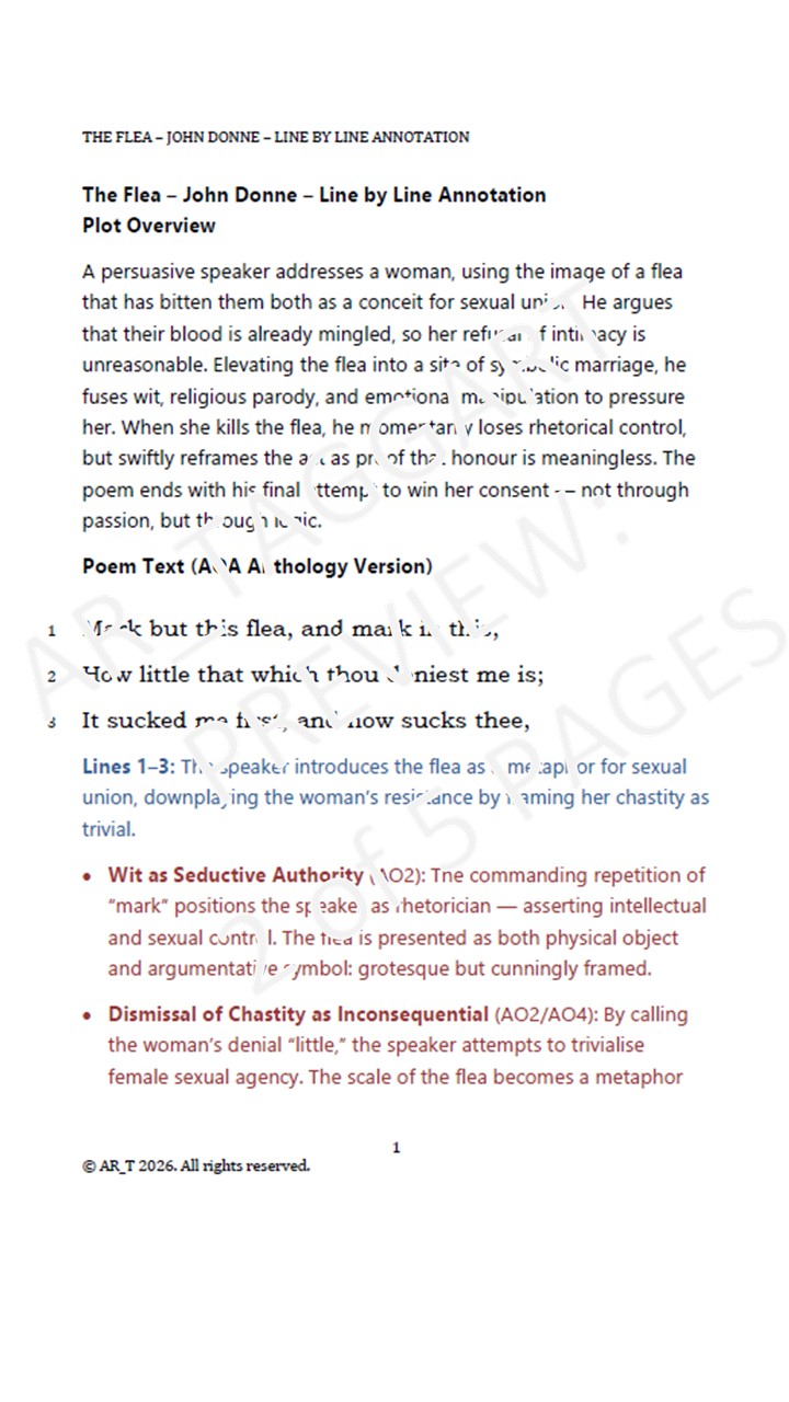 DONNE - THE FLEA - AO2 ANNOTATED POEM | Teaching Resources