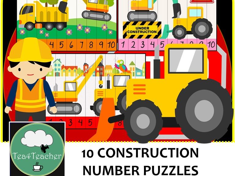 Construction Number Puzzles - 10 Preschool Kindy Construction Puzzles 1 ...