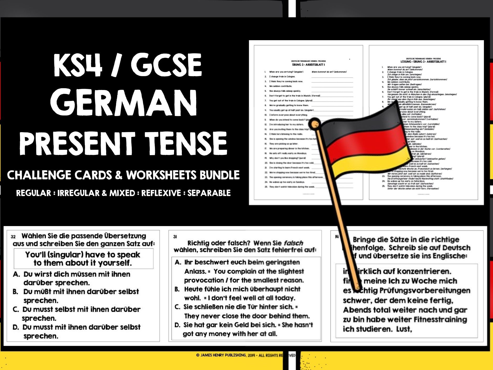 GERMAN PRESENT TENSE CHALLENGE CARDS & WORKSHEETS BUNDLE | Teaching ...