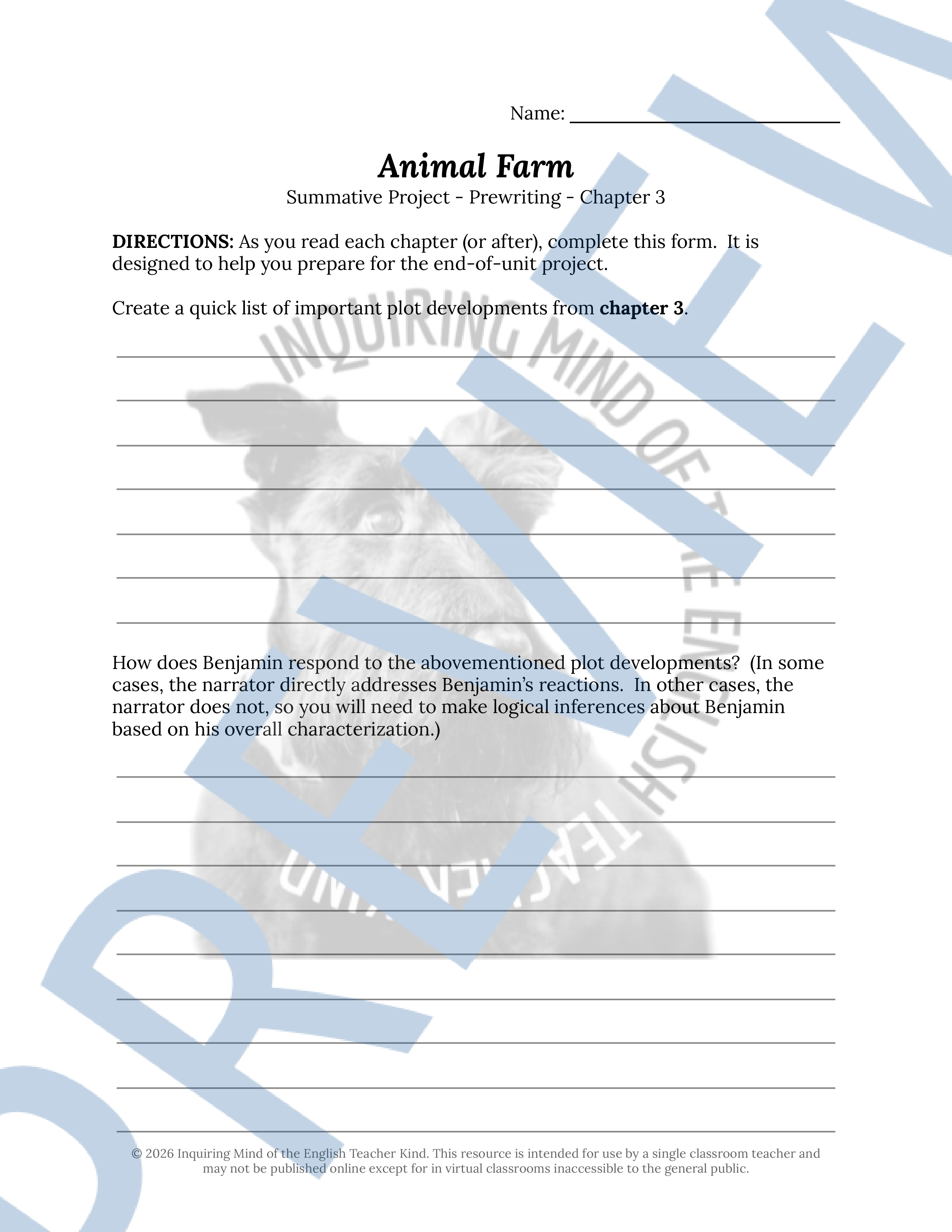 Animal Farm Creative Journal Writing Project | Character Analysis ...