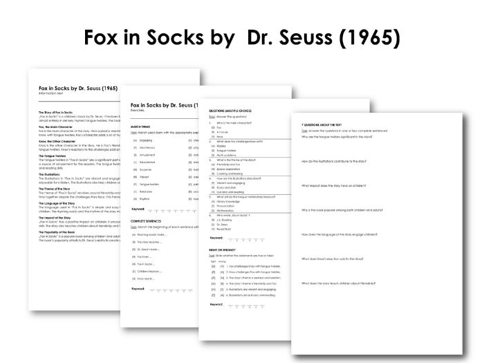 Fox in Socks by Dr. Seuss (1965) | Teaching Resources