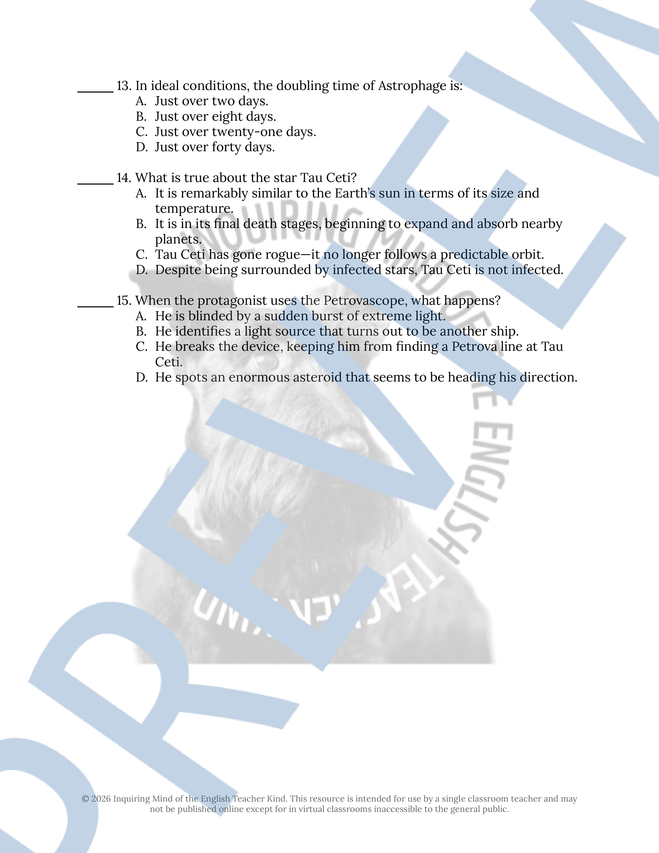 Project Hail Mary Chapters 4, 5, and 6 Quiz and Answer Key | Science ...