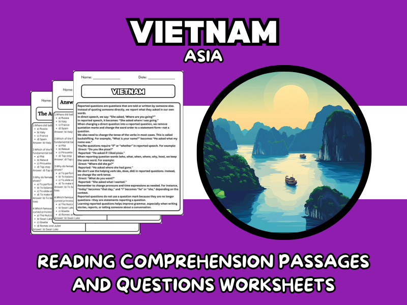Vietnam - Asia Reading Comprehension Passages & Questions Worksheets ...