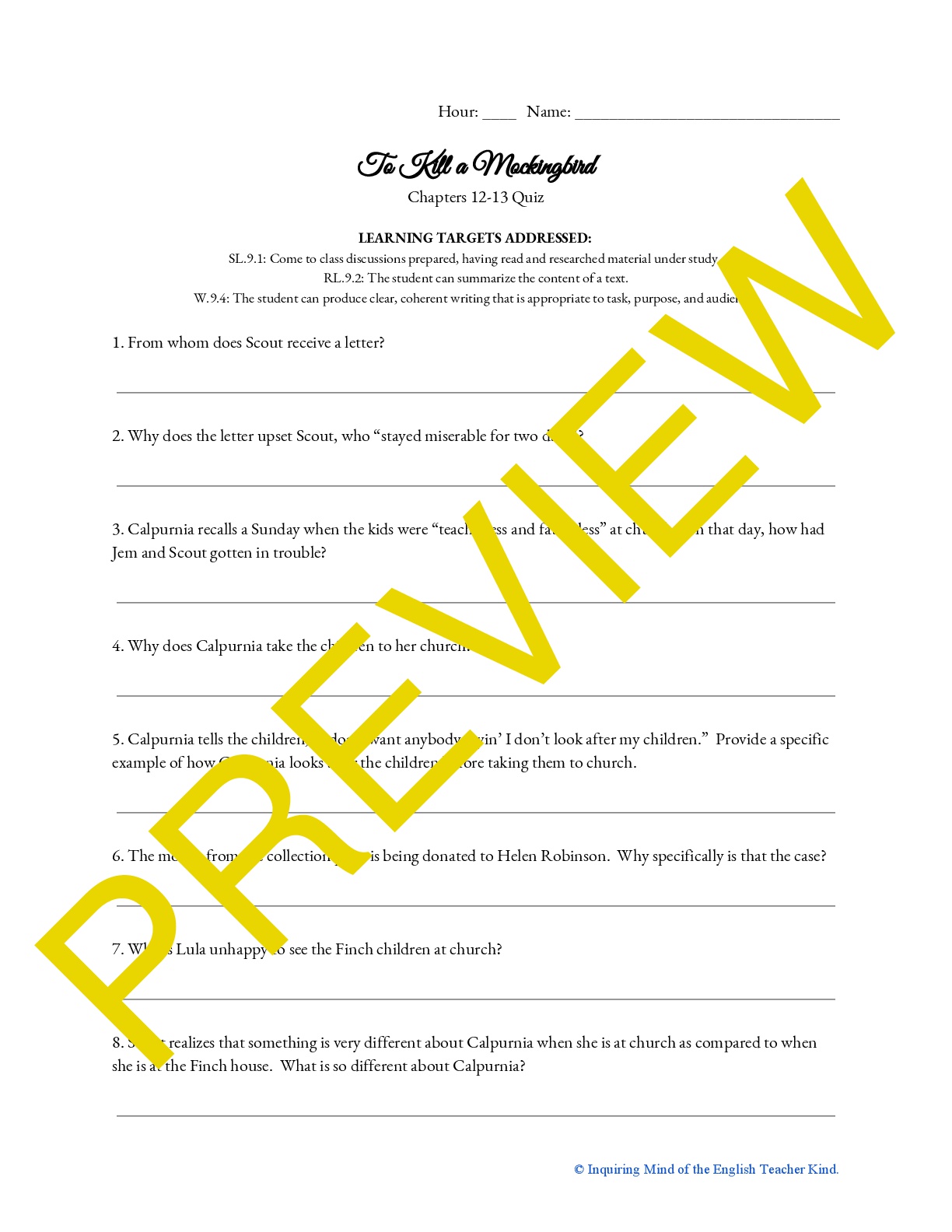 To Killing A Mockingbird Quiz