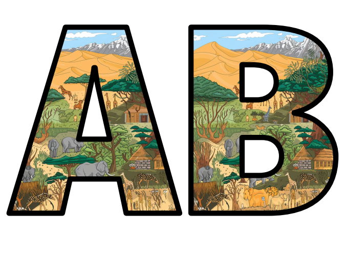 African Safari Animals Lettering Set Display Title Letters Numbers ...