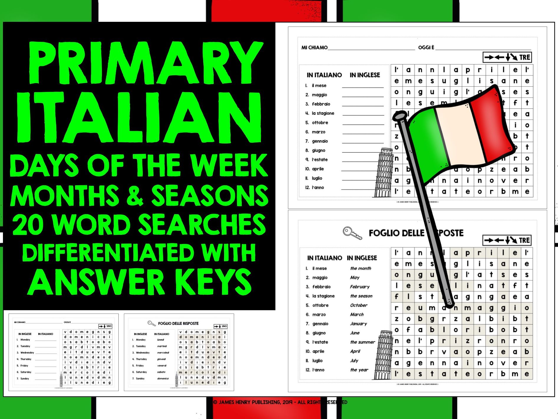 ITALIAN DAYS MONTHS SEASONS WORD SEARCHES | Teaching Resources