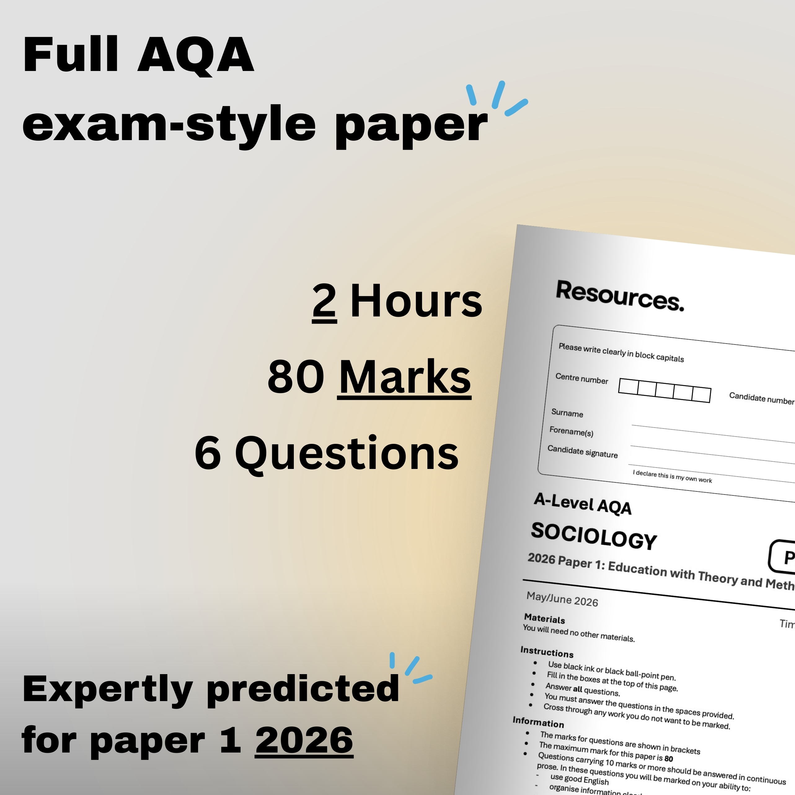 A-Level Sociology AQA Predicted paper 1 2026 | Teaching Resources
