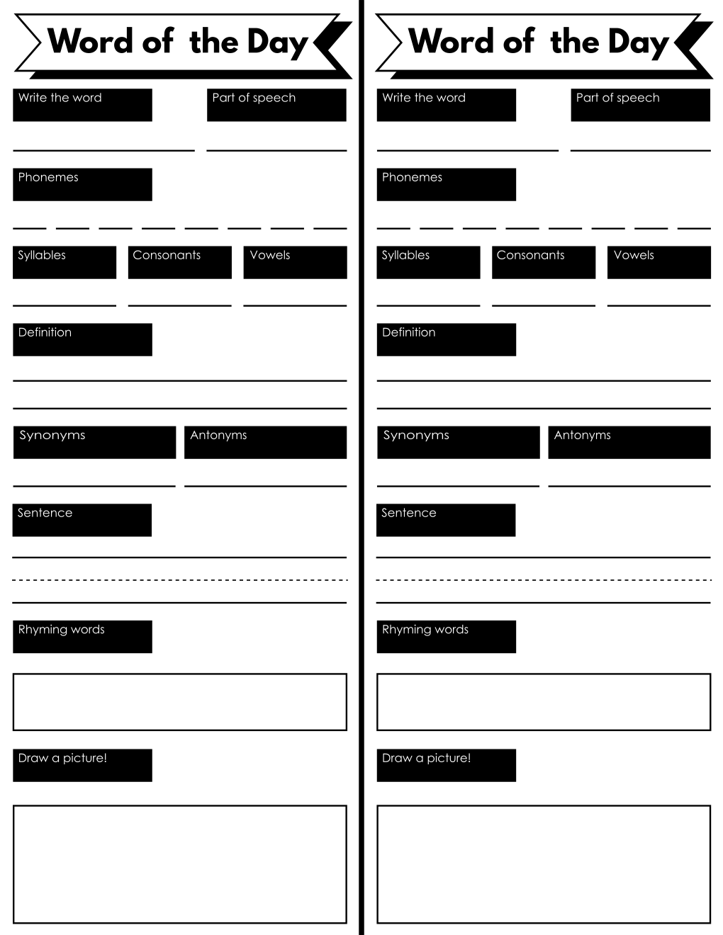 Blank Word of the Day Vocabulary Templates - Printable | Teaching Resources