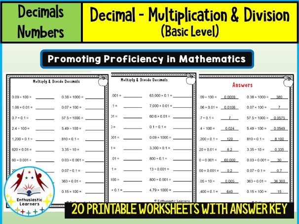 Multiplication and Division of Decimals Worksheets Math Problems ...