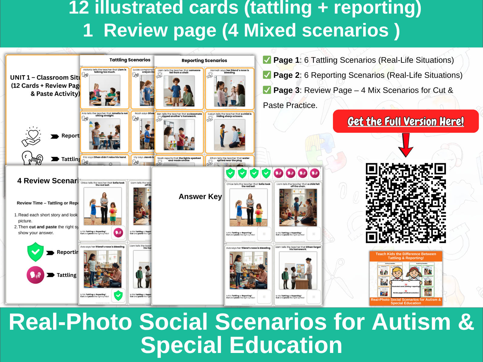 Free Tattling vs Reporting Social Skills Scenarios | Autism & Special ...