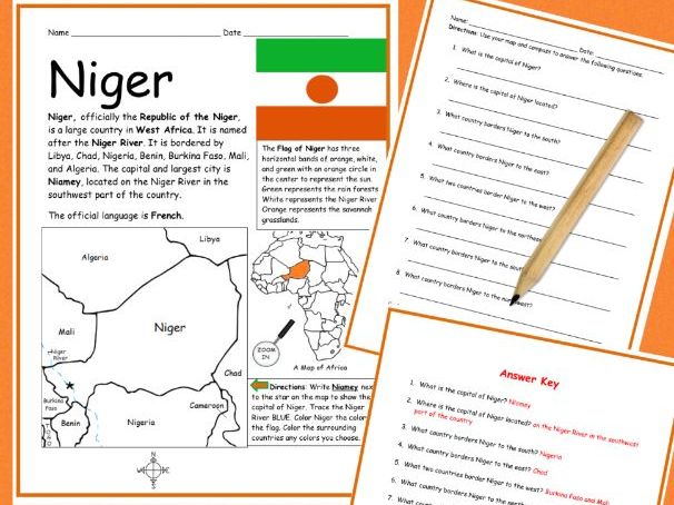 NIGER Introductory Geography Worksheet with map and flag | Teaching ...