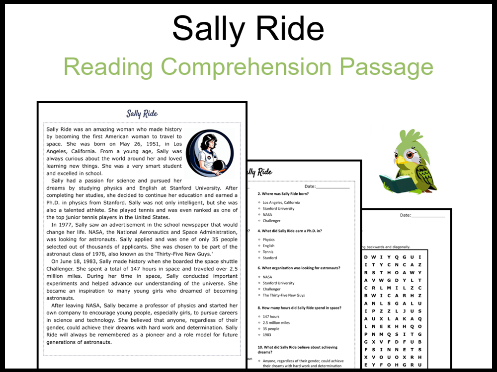 Sally Ride Reading Comprehension and Word Search | Teaching Resources