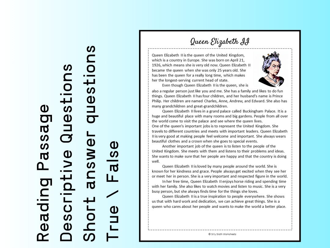 Queen Elizabeth II Biography Reading Comprehension Passage Printable ...