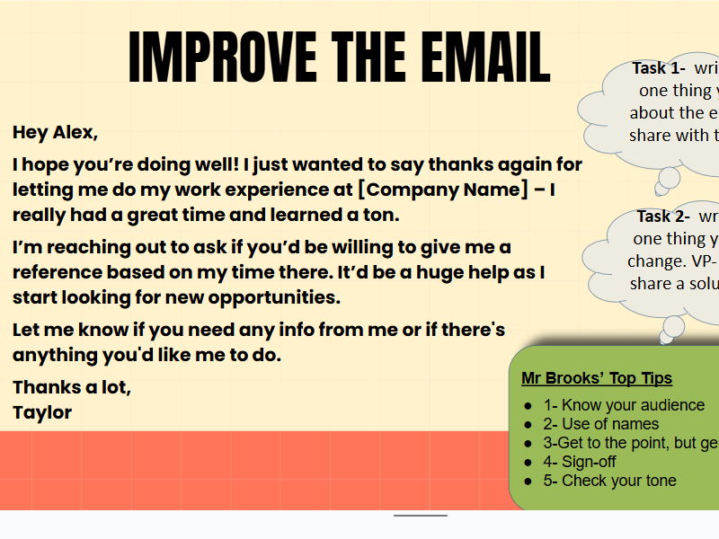 Work Experience- Writing a professional email to colleagues | Teaching ...