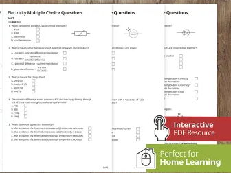 AQA GCSE Physics: Electricity Multiple Choice Question (MCQ) Worksheets ...