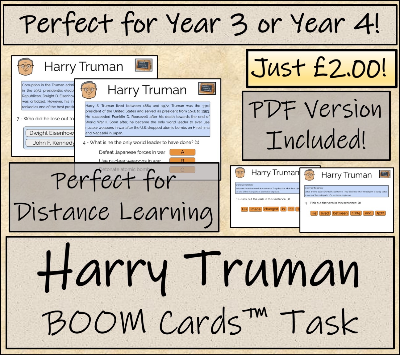 Harry Truman - LKS2 BOOM Cards™ Comprehension Activity | Teaching Resources