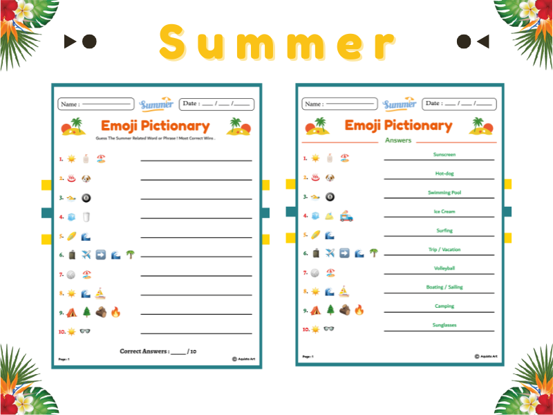 Summer Emoji Pictionary Game : No Prep Fun Activity for End of the Year ...