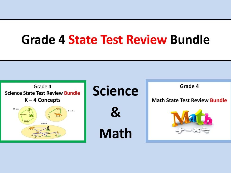 Grade 4 State Test Review Bundle Math Science State Tests