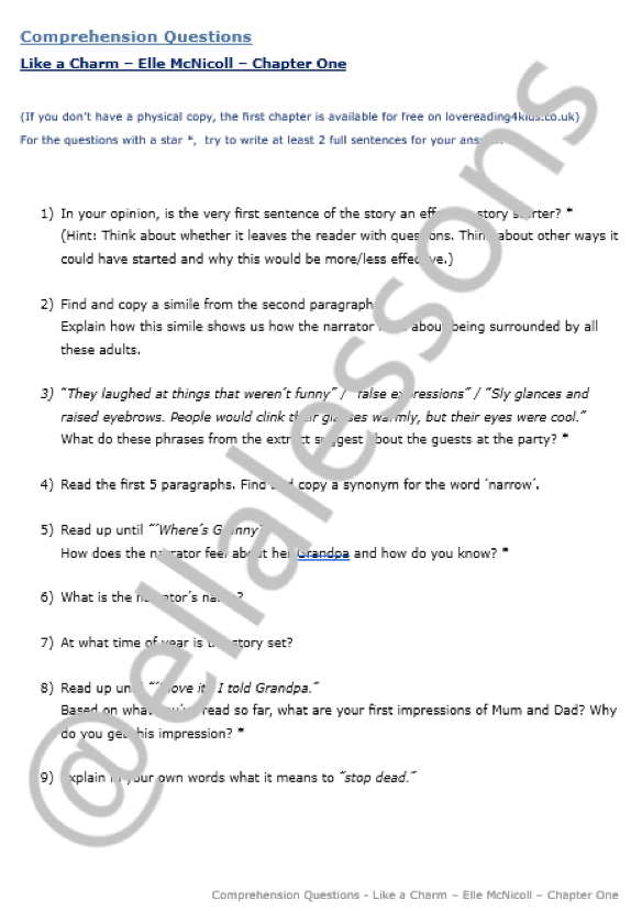 11+ Comprehension Practise - Like a Charm - Elle McNicoll - Chapter One ...