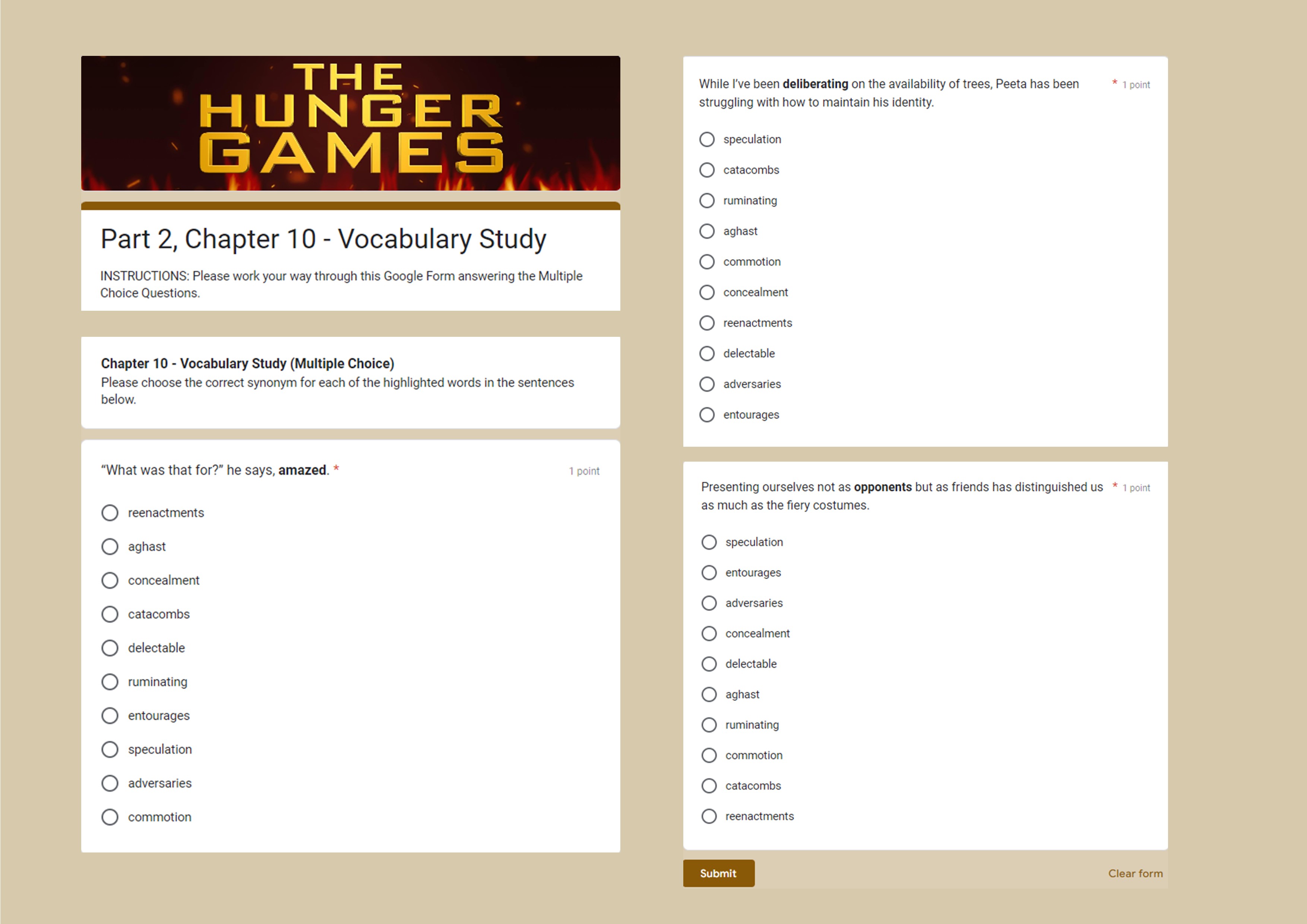 Vocabulary Study: for Part 2 of The Hunger Games - Literary Module ...