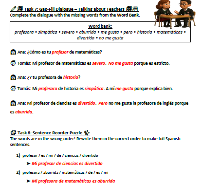 Year 7 Spanish – Mira 1, Unit 2, Chapter 3: Los profesores | Worksheet ...