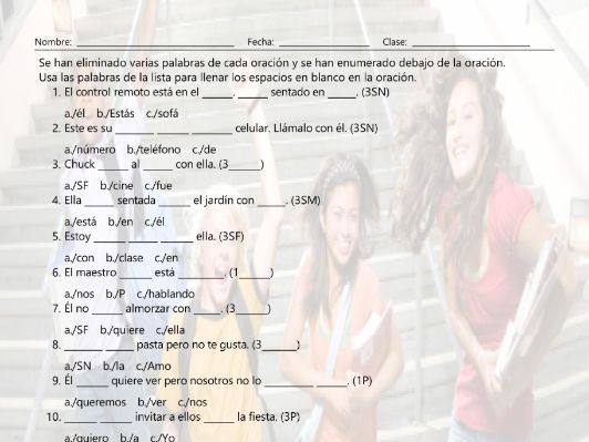 Object Pronouns Missing Words Spanish Worksheet | Teaching Resources