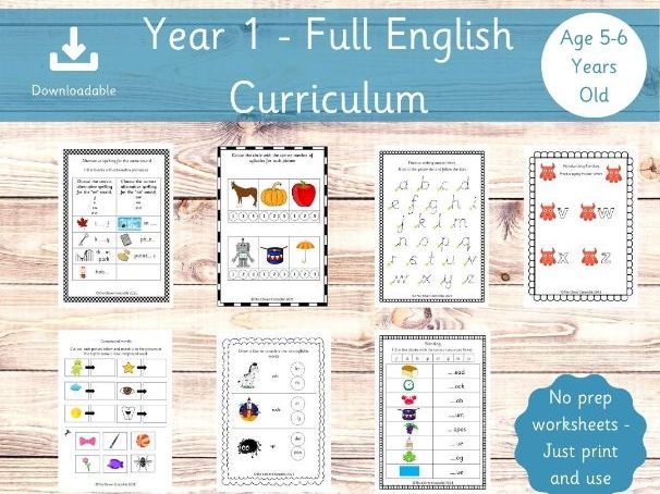 Year 1 Full English Curriculum Printable Worksheets Key Stage 1 