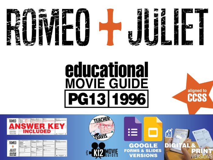 Romeo + Juliet Movie Guide | Questions | Worksheet (PG13 - 1996 ...