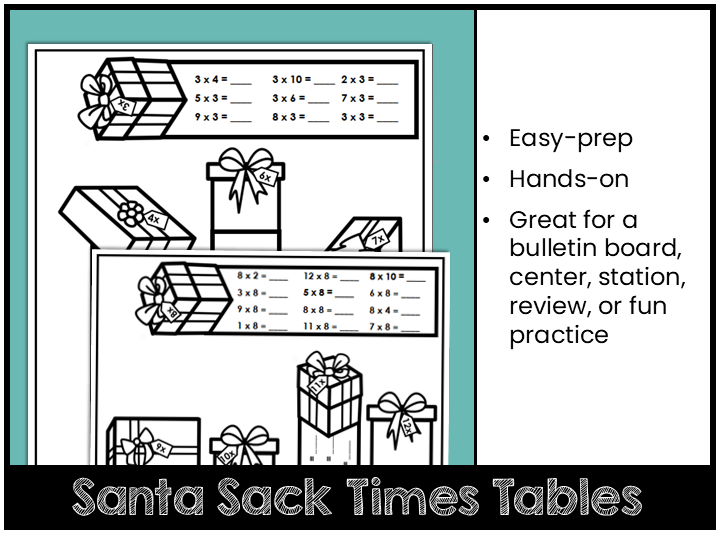 Christmas Times Tables Santa Sack Craft Winter Multiplication Math ...