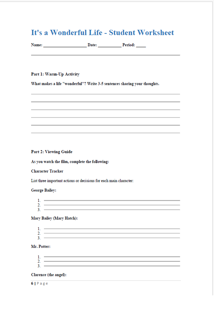 It’s a Wonderful Life – High School Film Lesson Plan (2 Hours ...