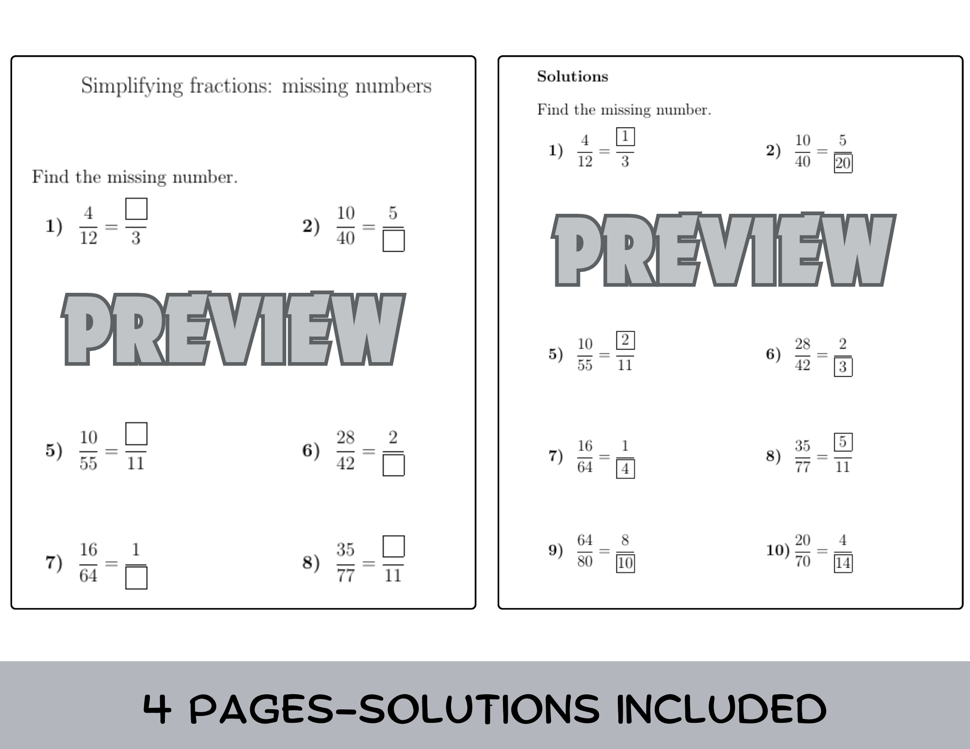 Simplifying fractions: missing numbers worksheet no 2 (with answers ...