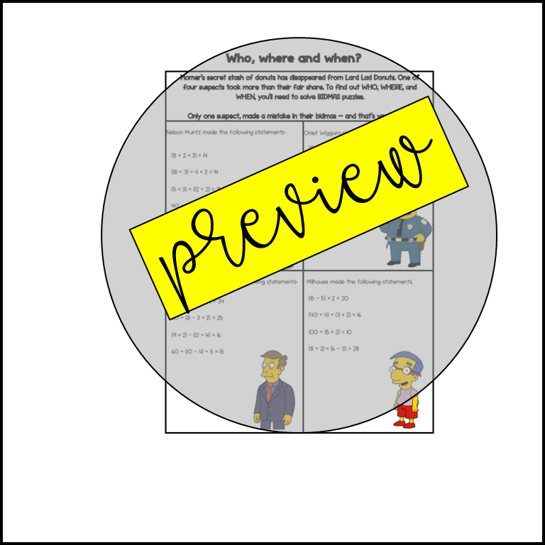 The Simpsons BIDMAS Maths Mystery – Fun KS2/KS3 Order of Operations ...