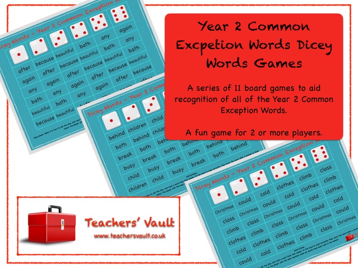 Year 2 Common Exception Words Dicey Words Games Teaching Resources